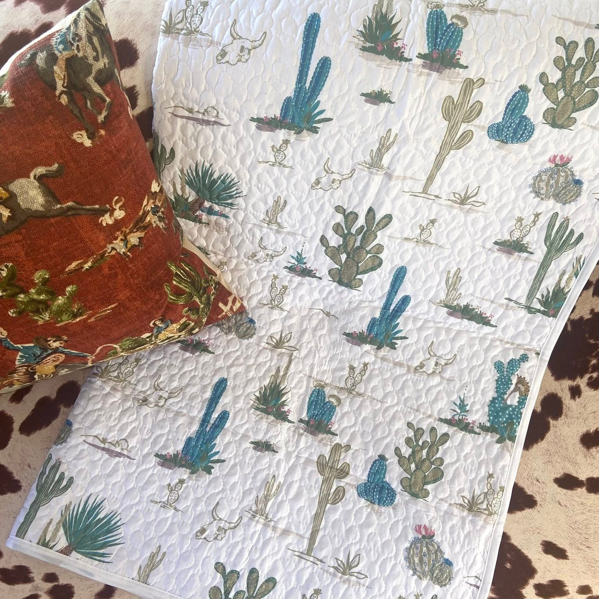 Saguaro Desert Southwestern Cactus Throw Quilt Blanket – Deer Creek ...