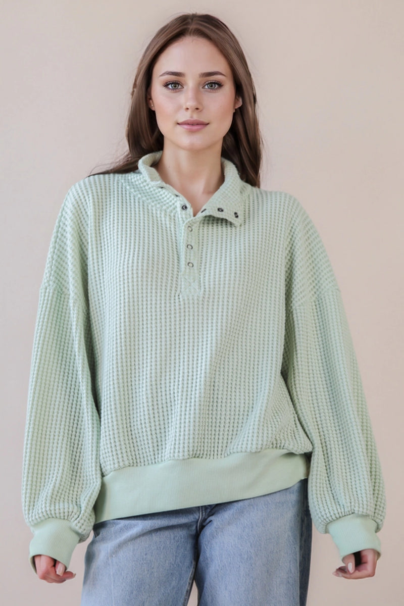 Waffle Knit Half Button Top *Oversized Sage Green – Deer Creek Mercantile